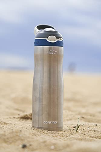 Contigo Ashland Chill Autospout Water Bottle with Flip Straw, Stainless Steel Thermal Drinking Bottle,Leakproof,Grey, BLue, 590 ml