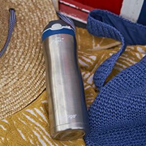 Contigo Ashland Chill Autospout Water Bottle with Flip Straw, Stainless Steel Thermal Drinking Bottle,Leakproof,Grey, BLue, 590 ml