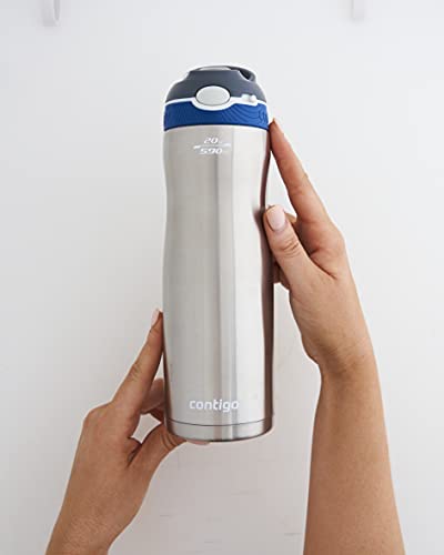 Contigo Ashland Chill Autospout Water Bottle with Flip Straw, Stainless Steel Thermal Drinking Bottle,Leakproof,Grey, BLue, 590 ml