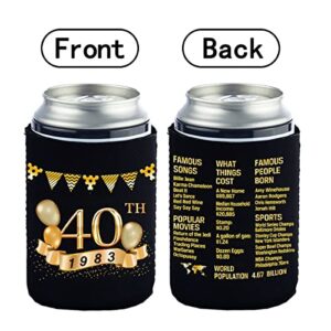 40th Birthday Can Cooler Sleeves Pack of 12-1983 Sign - 40th Birthday Party Supplies - 40th Anniversary Decorations - Black and Gold Fortieth Birthday Cup Coolers