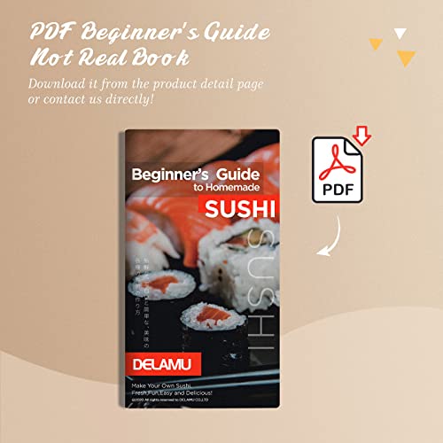 Delamu Sushi Making Kit, Bamboo Sushi Mat, Including 2 Sushi Rolling Mats, 5 Pairs of Chopsticks, 1 Paddle, 1 Spreader, 1 Beginner Guide PDF, Roll On, Beginner Sushi Kit