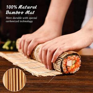 Delamu Sushi Making Kit, Bamboo Sushi Mat, Including 2 Sushi Rolling Mats, 5 Pairs of Chopsticks, 1 Paddle, 1 Spreader, 1 Beginner Guide PDF, Roll On, Beginner Sushi Kit