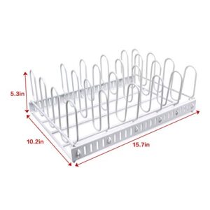 Update White Food Container Lid Organizer&Adjustable Metal Lid Holder Rack 6 Dividers Storage Container Lid organizer for Cabinets, Cupboards, Pantry, Drawers to Keep Kitchen Tidy(Patent Pending)