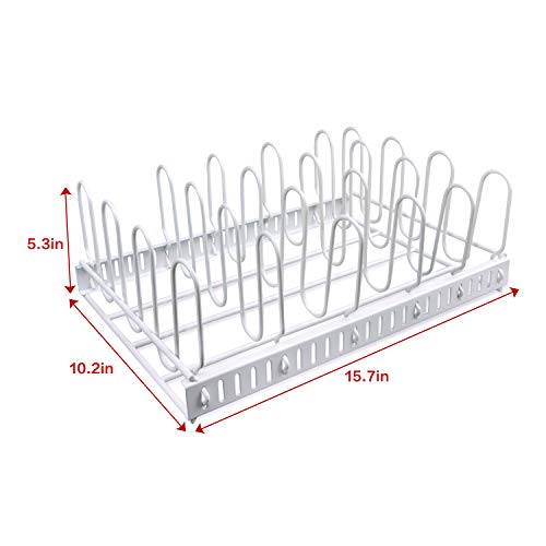 Update White Food Container Lid Organizer&Adjustable Metal Lid Holder Rack 6 Dividers Storage Container Lid organizer for Cabinets, Cupboards, Pantry, Drawers to Keep Kitchen Tidy(Patent Pending)