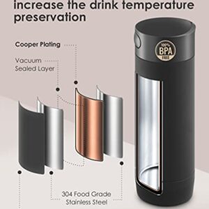 Peakvil 12 oz Insulated Thermos Travel Coffee Mug with Push Button Lid - Leakproof Reusable 304 Stainless Steel Tumbler Cup for Keep Hot/Ice, Coffee, Tea, Water