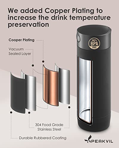 Peakvil 12 oz Insulated Thermos Travel Coffee Mug with Push Button Lid - Leakproof Reusable 304 Stainless Steel Tumbler Cup for Keep Hot/Ice, Coffee, Tea, Water