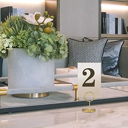 Jofefe 20pcs Mini Place Card Holders, Cute Table Number Holders, Small Size Table Card Holder Table Picture Stands, Wire Photo Holder Menu Memo Clips, Idea for Wedding, Anniversary Party (Gold)