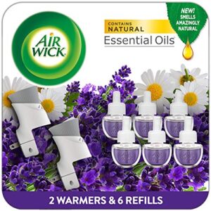 air wick plug in scented oil starter kit, 2 warmers + 6 refills, lavender & chamomile, eco friendly, essential oils, air freshener