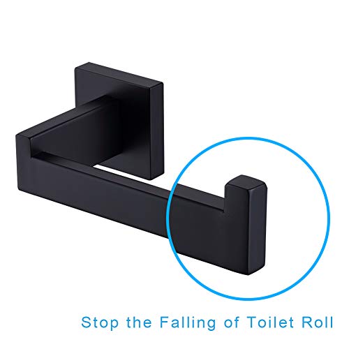 TASTOS Toilet Paper Holder Matte Black, Toilet Tissue Roll Holders Dispenser and Hangers Wall Mounted for Bathroom & Kitchen, Stainless Steel Modern Square Style