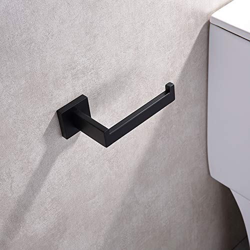 TASTOS Toilet Paper Holder Matte Black, Toilet Tissue Roll Holders Dispenser and Hangers Wall Mounted for Bathroom & Kitchen, Stainless Steel Modern Square Style