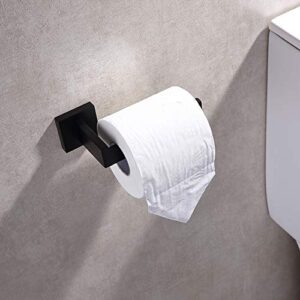 TASTOS Toilet Paper Holder Matte Black, Toilet Tissue Roll Holders Dispenser and Hangers Wall Mounted for Bathroom & Kitchen, Stainless Steel Modern Square Style