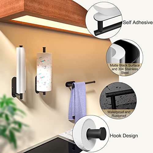 2 Pack Wall Mount Paper Towel Holder Under Cabinet Under Counter Paper Towel Holder Black Paper Towel Roll Holder for Countertop Kitchen Organization Bathroom SUS304 Stainless Steel 13Inch