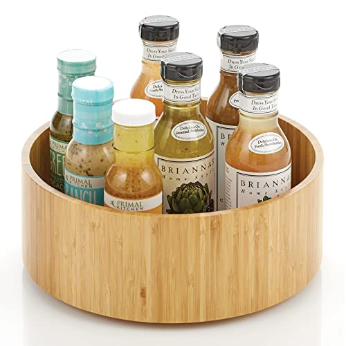 mDesign Lazy Susan Turntable Bamboo Spinner for Kitchen Cabinet, Pantry, Fridge, Cupboards, or Counter, Fully Rotating Organizer for Food, Spices, or Condiments, 12" Round, Echo Collection, Natural