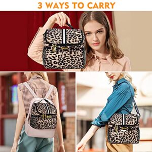 Women Insulated Lunch Bag,Large Lunch Tote Bag with Detachable Shoulder Strap and Buckle Handle Leopard