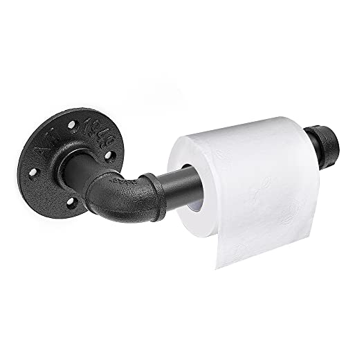 Industrial Pipe Toilet Paper Holder - Home Expert Heavy Duty DIY Rustic Paper Roll Holder Wall Mounted Black Tissue Holder Towel Rack for Bathroom, Kitchen, Bedroom, 1 Pack