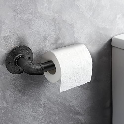 Industrial Pipe Toilet Paper Holder - Home Expert Heavy Duty DIY Rustic Paper Roll Holder Wall Mounted Black Tissue Holder Towel Rack for Bathroom, Kitchen, Bedroom, 1 Pack