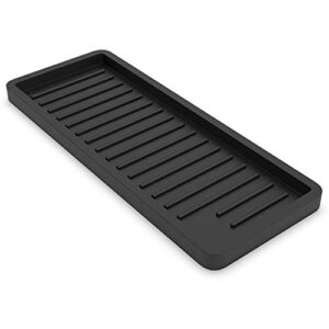 zappoware silicone kitchen sink caddy sponge holder 12″x4.7″, black – bathroom vanity tray organizer, soap tray for dish scrubber, soap dispenser