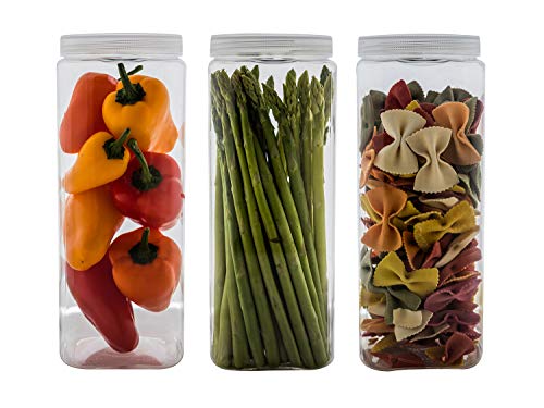 Silicook Clear Plastic Jar, Set of 3-40oz, Square Shaped, Transparent, Food Storage Container, Kitchen & Household Organization for Dry goods, Spices, Vegetables, Ingredients and More