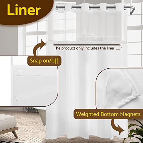 Barossa Design Fabric Snap-in Shower Curtain Liner Replacement 70" x 54" - Hotel Style, Removable & Machine Washable, Water-Repellent - White, 70x54