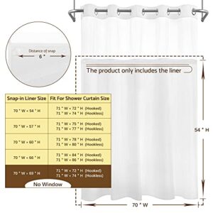 Barossa Design Fabric Snap-in Shower Curtain Liner Replacement 70" x 54" - Hotel Style, Removable & Machine Washable, Water-Repellent - White, 70x54