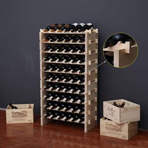 Wine Rack Solid Wood Stackable Storage Wooden Wine Rack Wine Cabinet (60 Bottles, Natural Color)