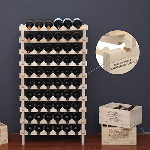 Wine Rack Solid Wood Stackable Storage Wooden Wine Rack Wine Cabinet (60 Bottles, Natural Color)