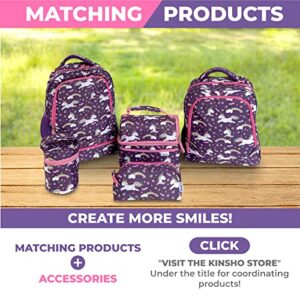 Backpack with Lunch Box for Girls, Cute 15” Girl Backpacks and Integrated Lunch Bag with Water Bottle Pocket Holder, Insulated Padded Travel Bags Boxes for Elementary School Kids, Purple Unicorn