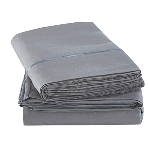 Mueller Ultratemp Bed Sheets Set, Super Soft 1800 Thread Count Egyptian 18-24 Inch Deep Pocket Sheets, Transfers Heat, Breathes Better, Hypoallergenic, Wrinkle, 6Pc, Light Gray Queen