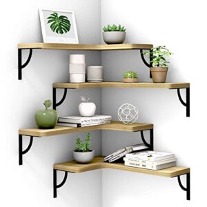 canupdog corner floating shelves wall mounted set of 4, wood display storage wall shelves for living room, bedroom, office, bathroom kitchen & decoration