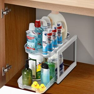 wahopy pull-out under cabinet organizer, sliding under sink organizer, bathroom kitchen 2-tier storage, plastic drawer & aluminum pole, anti-rust