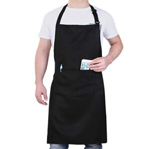 will well chef apron for men professional – cooking aprons for women with pockets – adjustable black aprons for men – bib aprons with pockets water & oil resistant – 1 pack