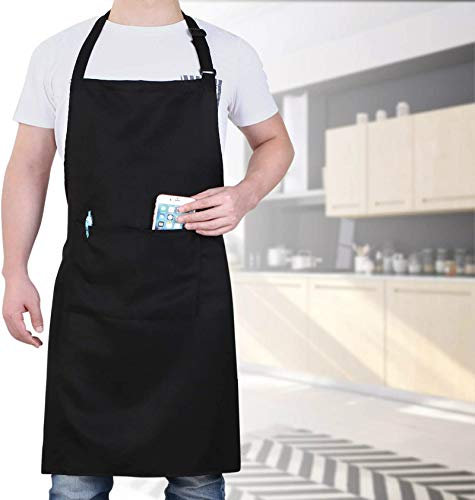 Will Well Chef Apron for Men Professional - Cooking Aprons for Women With Pockets - Adjustable Black Aprons for Men - Bib Aprons With Pockets Water & Oil Resistant - 1 Pack