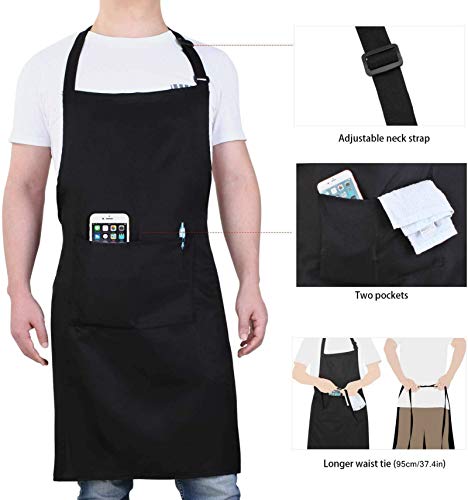 Will Well Chef Apron for Men Professional - Cooking Aprons for Women With Pockets - Adjustable Black Aprons for Men - Bib Aprons With Pockets Water & Oil Resistant - 1 Pack