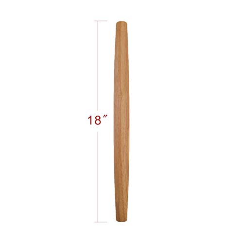 French Rolling Pin (18 Inches) –WoodenRoll Pin for Fondant, Pie Crust, Cookie, Pastry, Dough –Tapered Design & Smooth Construction - Essential Kitchen Utensil