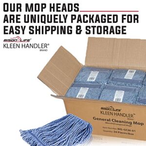 KLEEN HANDLER General Cleaning Mop Heavy Duty Commercial Replacement, Wet Industrial Blue Cotton Looped End String Head Refill (Pack of 3)