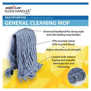 KLEEN HANDLER General Cleaning Mop Heavy Duty Commercial Replacement, Wet Industrial Blue Cotton Looped End String Head Refill (Pack of 3)