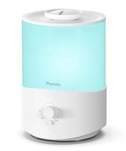 pharata humidifiers for bedroom large room, 2.5l cool mist humidifier with essential oil diffuser, top fill air humidifier for baby, home, plant, ultrasonic humidification for whole house, auto shut-off, (white)