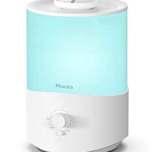 Pharata Humidifiers for Bedroom Large Room, 2.5L Cool Mist Humidifier with Essential Oil Diffuser, Top Fill Air Humidifier for Baby, Home, Plant, Ultrasonic Humidification for whole house, Auto Shut-Off, (White)