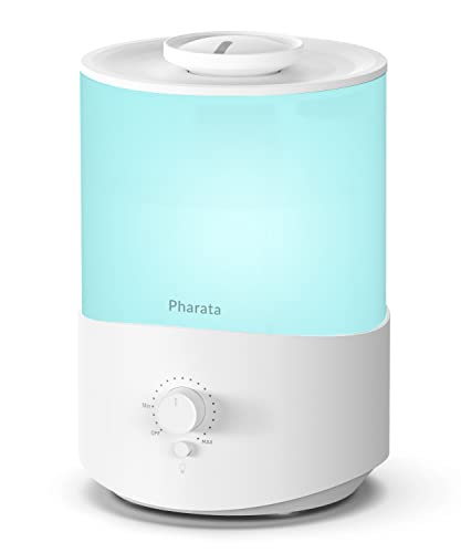 Pharata Humidifiers for Bedroom Large Room, 2.5L Cool Mist Humidifier with Essential Oil Diffuser, Top Fill Air Humidifier for Baby, Home, Plant, Ultrasonic Humidification for whole house, Auto Shut-Off, (White)