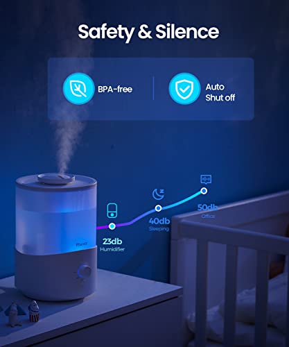 Pharata Humidifiers for Bedroom Large Room, 2.5L Cool Mist Humidifier with Essential Oil Diffuser, Top Fill Air Humidifier for Baby, Home, Plant, Ultrasonic Humidification for whole house, Auto Shut-Off, (White)