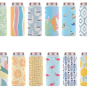 Slim Can Cooler Sleeves (12-Pack) Soft Insulated Slim Can Koolie for White Claw Seltzer & Slim Beer - HTV Blanks for Vinyl Projects - Skinny Can Koolies Bulk - Tall Can Koolie - Coolies for Slim Cans