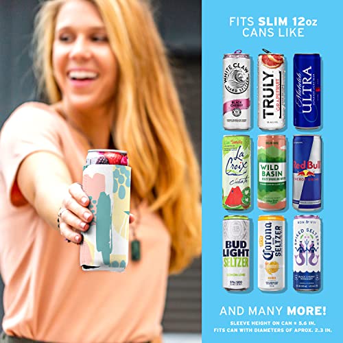 Slim Can Cooler Sleeves (12-Pack) Soft Insulated Slim Can Koolie for White Claw Seltzer & Slim Beer - HTV Blanks for Vinyl Projects - Skinny Can Koolies Bulk - Tall Can Koolie - Coolies for Slim Cans