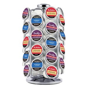 keurig storage carousel, coffee pod storage, holds up to 36 keurig k-cup pods, silver