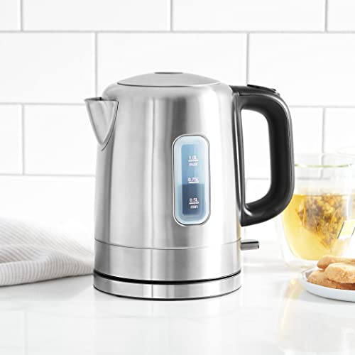 Amazon Basics Stainless Steel Portable Fast, Electric Hot Water Kettle for Tea and Coffee - 1 Liter, Gray/Black