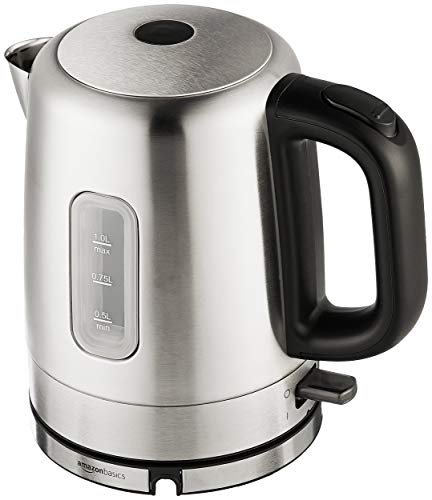 Amazon Basics Stainless Steel Portable Fast, Electric Hot Water Kettle for Tea and Coffee - 1 Liter, Gray/Black