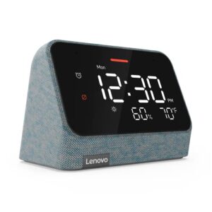 lenovo smart clock essential with alexa built-in – digital led with auto-adjust brightness – alarm clock with speaker and mic – compatible docking – misty blue