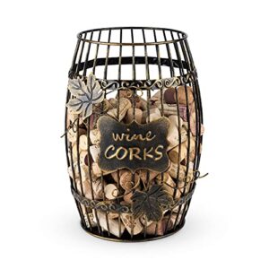 true display wine kitchen, barrel cage holder collector decorative vino cork storage box container gift, set of 1, brown