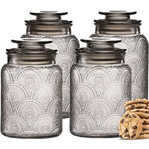 4pc glass canisters set for kitchen counter with airtight lids – vintage retro design – pantry organization food storage containers for cookies, nut bowl, tea, sugar, candy jars, sugar packet holders.