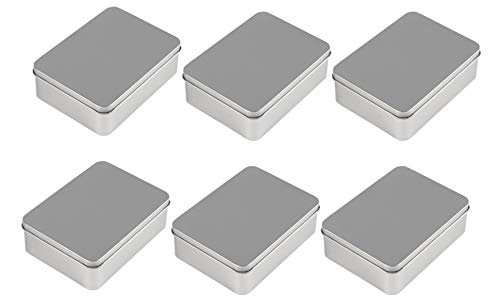 Juvale Rectangular Tin Box with Lid - 6-Pack Empty Tin Can Storage Container for Treats, Gifts, Favors and Crafts, Silver, 4.9 x 3.7 x 1.6 Inches