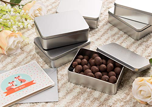 Juvale Rectangular Tin Box with Lid - 6-Pack Empty Tin Can Storage Container for Treats, Gifts, Favors and Crafts, Silver, 4.9 x 3.7 x 1.6 Inches